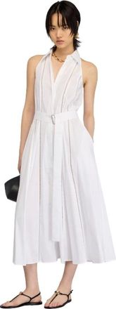 Semicouture Femme, Robes, Blanc, Taille: 42 FR Longue robe sans manches &agrave; col classique