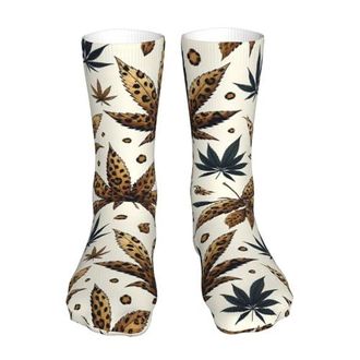 Generic Sports Chaussettes Tapis De 40 Cm À Motif Léopard Et Feuilles De Marijuana Confort Chaussettes Respirante Crew Chaussette Pour Cyclisme Course Quotidi