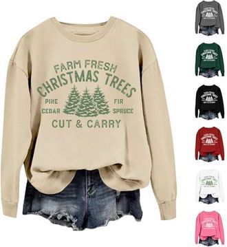 Generic HUIFUAO Sweat-shirt de Noël frais de la ferme pour femmes, haut de Noël amusant grande taille, tenue de Noël à manches longues, pull tendance, cadeau 