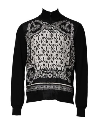Dolce & Gabbana Mens Black White Bandana Print Full Zip Sweater And Cashmere Silk Clothing