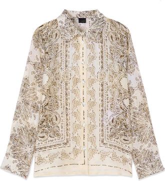 Oltre Femme, Blouses et Chemises, Beige, Taille: 48 FR Chemise en voile &agrave; motifs