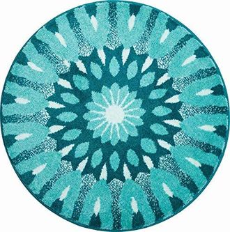 GRUND Badteppich 100% Polyacryl, ultra soft, rutschfest, &Ouml;KO-TEX-zertifiziert, 5 Jahre Garantie, TEMPEL DER SEELE, Badematte 60 cm rund, t&uuml;rkis