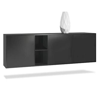 Vladon Commode Cuba - Noir Mat/Noir Mat - Buffet Moderne pour Votre Salon - (LxHxP) 182x53x35 cm