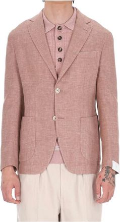 Eleventy Homme, Vestes, Rose, Taille: XL Giacca in lino-lana-seta Zegna cross-ply