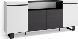 Skraut Home | Sideboard, Highboard | Kommode, Komodenschrank | 200x87x35cm | 4 T&uuml;ren | Industriedesign | Moderner Stil | Wei&szlig; und Schwarz