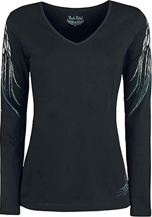 Rock Rebel by EMP Femme Chemise Noire &agrave; Manches Longues avec Motif dailes S
