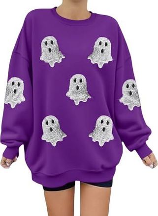 Generic Chandails dHalloween surdimensionnés pour femmes Massachusetts T-shirts hauts dautomne vacances pull à col rond pour femme pull foncé, violet foncé, 3