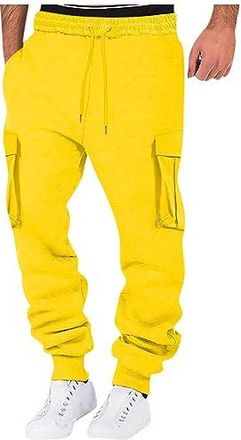 Generic Pantalon de surv&ecirc;tement cargo doubl&eacute; en polaire pour homme - Coupe ample avec plusieurs poches - Style urbain d&eacute;contract&eacute; et utilitaire, jaune, XXL