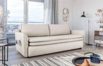 Mørteens home24 Schlafsofa Beige/Beige Webstoff Neli 225 x 85 x 92cm mit Schlaffunktion Modern