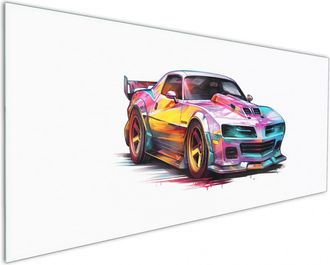 Wallario K&uuml;chenr&uuml;ckwand aus Glas 125 x 50 cm, Motiv: Buntes Muscle Car | Spritzschutz abwischbar & pflegeleicht