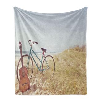 Abakuhaus Jahrgang Weiche Kuscheldecke Sofadecke, Old Vintage Guitar Strand, Gem&uuml;tlicher Pl&uuml;sch f&uuml;r den Innen- und Au&szlig;enbereich, 125 x 175 cm, Blau
