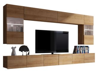Mirjan24 Moderne Wohnwand Calabrini I, Anbauwand, Mediawand, H&auml;ngevitrine, TV Lowboard, Wandregal, Wohnzimmerschrank, Fernsehschrank (mit wei&szlig;er LED Beleuchtun