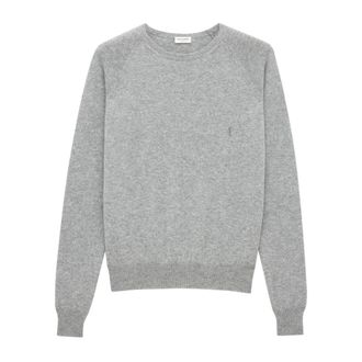 Saint Laurent Kaschmir Rundhalspullover mit Logo - - Knitwear - Herren - Grau - XL