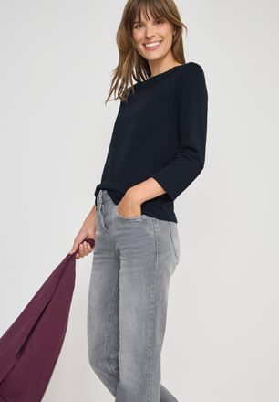 Cecil 3/4-Arm-Shirt CECIL, Damen, Gr. XXL (46), universal blau, Jersey, Obermaterial: 100% Baumwolle, unifarben, regular fit h&uuml;ftbedeckend, U-Boot-Ausschnit