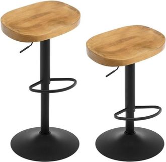 Woltu Woltu - Lot de 2 Tabouret de Bar, Chaise de Bar, Tabouret Haut en Bois, Cadre en M&eacute;tal, R&eacute;glable en Hauteur, Pivotant &agrave; 360&deg;, Ch&ecirc;ne fonc&eacute;