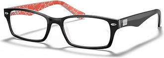 Ray-Ban Rb5206 Optics Schwarz Auf Rot Fassung Klar Glas 54-18