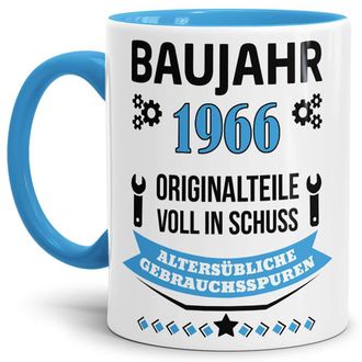 Tassendruck Geburtstags-Tasse Baujahr 1966 Innen & Henkel Hellblau/Kaffee-Tasse/Mug/Cup/Becher/Lustig/Witzig/Fun/Geschenk-Idee/Geburts-Jahr/Scherz-Artikel/Geburts