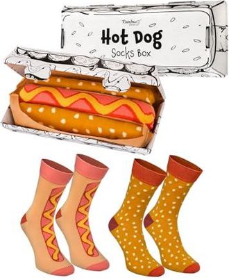 Rainbow Socks Hot Dog Socks Box - Homme Femme Chaussettes Avec Motif Hot Dog - Cadeau Pour Les Fans de Restauration Rapide et de Chaussettes Amusantes - 2 Paires - 