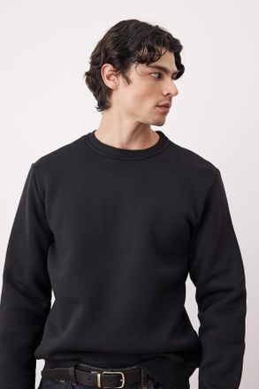 Trendyol MAN Herren Schwarz Einfarbig Lang Regular Fit Sweatshirts