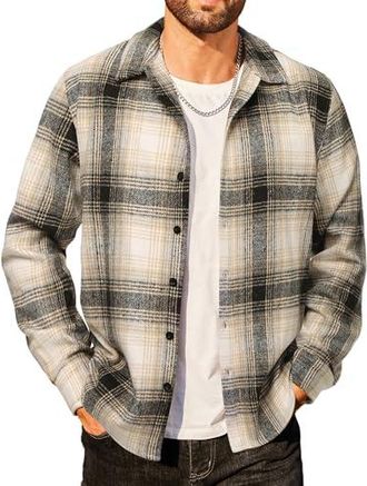 Coofandy Chemise en flanelle &agrave; carreaux pour homme - Manches longues - D&eacute;contract&eacute;e - Boutonn&eacute;e - Coupe normale - Costume traditionnel - Chemise de b&ucirc;cheron, n