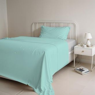 Italian Bed Linen Bettw&auml;sche-Set aus 100% nat&uuml;rlicher Baumwolle, Farbe Aqua/Hellgrau, franz&ouml;sisches Bett