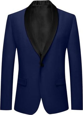 Generic Veste pour homme - Coupe ajust&eacute;e - Avec col ch&acirc;le - 1 bouton - &Eacute;l&eacute;gante couleur contrast&eacute;e - Blazer - Pour affaires, mariage, f&ecirc;te, 004-bleu fonc&eacute;, 3X
