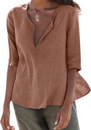 ORANDESIGNE Chemisier Femme Chic Et Élégant Ete Fluide Ample Haut Manche Courte Col V Tee Shirt Blouse Tunique Grande Taille Chemise Casual Couleur Unie Lâche T-S