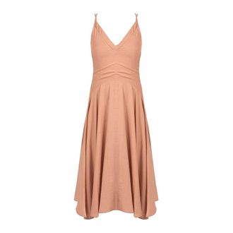 Patrizia Pepe Midi-Kleid mit V-Ausschnitt und ausgestelltem Rock - - Dresses - Damen - Beige - L