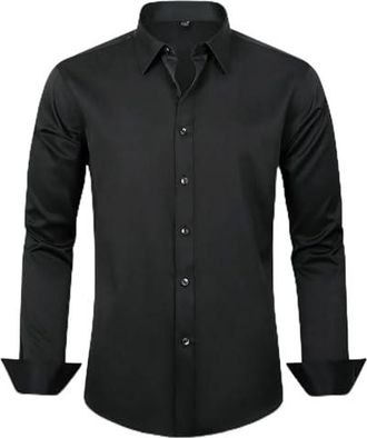 Generic Chemise habill&eacute;e extensible &agrave; manches longues pour homme - Chemise formelle boutonn&eacute;e pour le travail, les loisirs, les mariages, Noir, XS