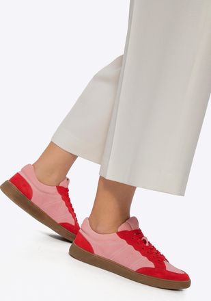 Wittchen Damen-Sneaker aus Wildleder mit kontrastierenden pinken und roten