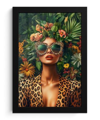 MuchoWow &copy; Wandbilder mit Rahmen 20x30 cm Wanddeko Bilder Wohnzimmer Moderne Zimmerdeko Geschenk Bilderrahmen Frau - Pantherdruck - Dschungel - Natur - Luxus