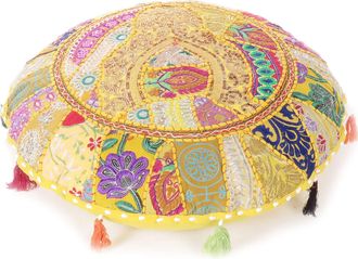 Generic MAM Treasures Patchwork-Kissenbezug, rund, bunt, dekorativer Bodenkissenbezug, Meditationskissen, Sitzüberwurf, Bohemian-Akzent, Boho-Bezug, indischer