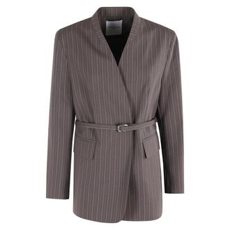 Isabelle Blanche Gestreifter Blazer mit Abnehmbarem G&uuml;rtel - - Jackets - Damen - Grau - XS