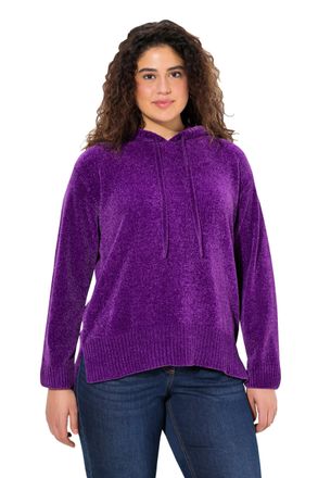Ulla Popken Damen große Größen Übergrößen Plus Size Chenille-Hoodie, Kapuze, Kordel, Langarm Dunkles violett 46+ 833068835-46+