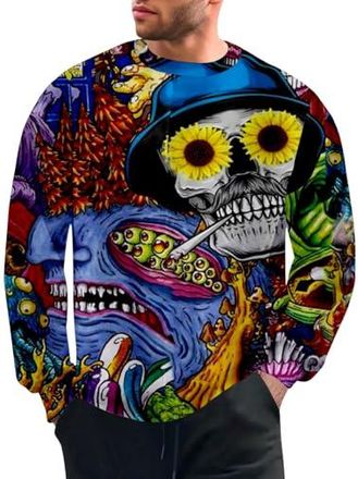 Generic Pull à col rond pour homme décontracté à la mode ample et tendance couleur unie à manches longues col rond t-shirt dhiver, jaune, 3XL