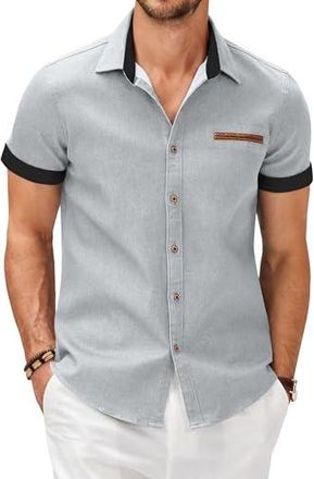 Coofandy Chemise Homme Manches Courtes Chemise dÉté Légère Décontractée en Coton Style Western Cowboy Business Casual Chemises Denim Élégante Regular Fit Gris 