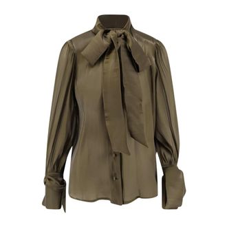 Actualee Satinbluse mit gepolsterten Schultern - - Blouses & Shirts - Damen - Gr&uuml;n - M