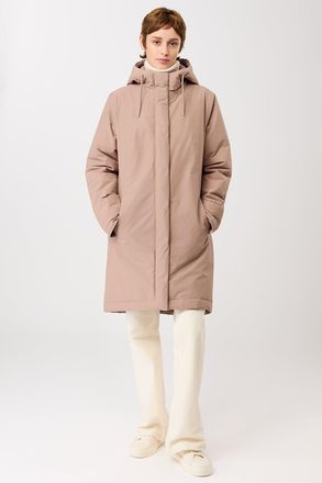 LangerChen Damen vegan Parka Wattiert Leicht Tailliert Cocoon Schnitt Beige
