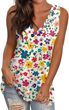 Generic Debardeur Femme Chic et &eacute;l&eacute;gant Col V Chemisier sans Manche Imprimer D&eacute;bardeur Top Ete Haut Chic et Elegant Fluide Ample Caraco Vetement Femme Ete Tee