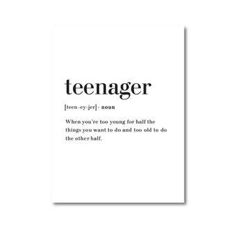 Generic Teenager Definition Print Moderne Minimalistische Poster Teen Lustige Zitat Wandkunst Leinwand Malerei Bild f&uuml;r Wohnzimmer Wohnkultur Ungerahmt-40X50c