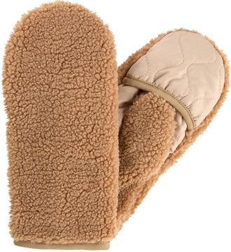 Camel Active Damen Teddy Handschuhe in einem Materialmix Karamell, womenswear-M