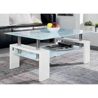 M&S Collection M&s - Table basse double plateau en verre 100x60x45 cm décor blanc