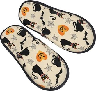 Generic Pantoufles Chats Noirs Et Halloween R&eacute;utilisables Pantoufles De Voyage Doux Maison Slippers Pour Automne Invit&eacute; Chambre L
