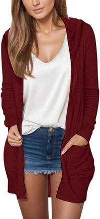 Generic Cardigan l&eacute;ger &agrave; capuche pour femme, v&ecirc;tement dext&eacute;rieur d&eacute;contract&eacute; polyvalent avec poches et capuche, confortable, manches longues, manteau fin, cou