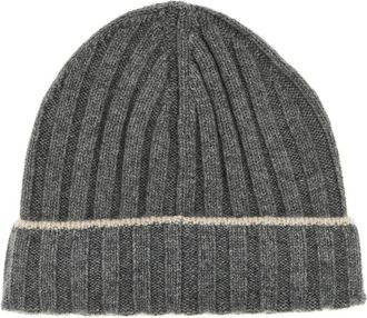Brunello Cucinelli Homme, Accessoires, Gris, Taille: XL Bonnet Ligne Contrast&eacute;e
