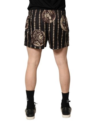 Dolce & Gabbana Mens Black Roman Coin Print Swim Shorts Swimwear Polyester