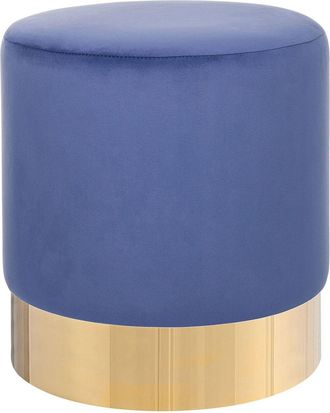Beliani Runder Polster Pouf aus Samt blau Ottomane Sitzpouf Modern Barock Sophia