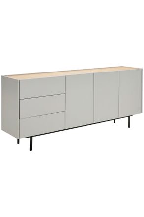CARRYHOME Sideboard, Eiche, Hellgrau, Holz, Metall, Holzwerkstoff, Eiche, furniert, 3 F&auml;cher, 3 Schubladen, 180x77.5x40 cm, Holzm&ouml;bel, Kleinm&ouml;bel Holz, Holzkomm
