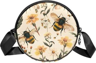 Generic Sac &agrave; bandouli&egrave;re circulaire pour femme, joli motif abeilles esth&eacute;tiques, petit sac &agrave; dos &agrave; bandouli&egrave;re avec fermeture &eacute;clair, bretelles r&eacute;glables, sa