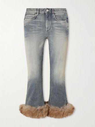 Balenciaga Verk&uuml;rzte, Tief Sitzende Schlagjeans Mit Bes&auml;tzen Aus Pl&uuml;schmaterial - Blau